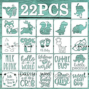 22 Pack Cute Baby Shower Stencils for Onesie Decorating Kit, Boy Girl Shirt Fabric Stencils for Clothes Phrases Mixed Animals Pattern Templates for Onesies Bibs Bodysuit Bags Shirts Shoes (Baby)