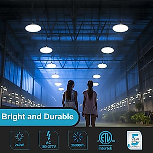 Lightdot 16Pack 240W LED High Bay Shop Light 5000K 36000LM (Eqv. to 1000W HPS/MH) ETL Listed LED High Bay Light, AC100-277V UFO LED Lights with US Plug - 5Yrs Warranty