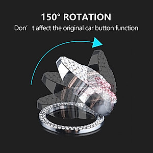 Pangpai Car Cute Push to Start Button Cover Accessories, Bling Crystal Car Engine Start Stop Button Cover, Pink Car Decoration Interior Sticker for Women Girl