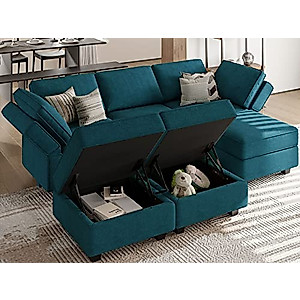 Belffin Modular Sofa Bed Modular Sectional Sleeper Sofa Convertible Sectional Couch Bed Set with Reversible Chaise Peacock Blue