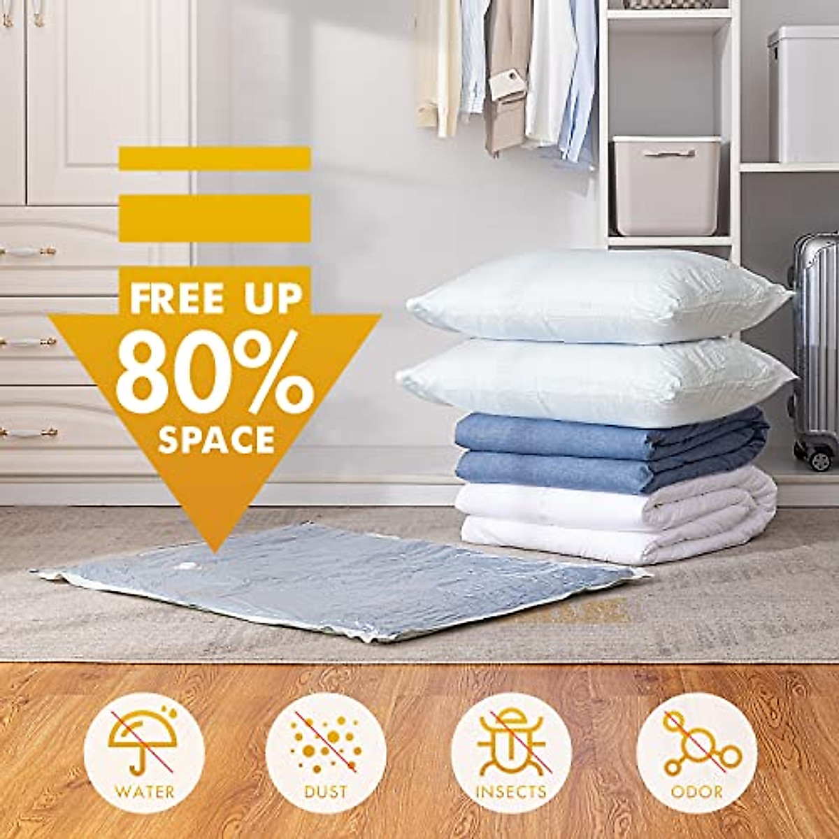 TAILI Cube Vacuum Storage Bags 4 Pack and Flat Vacuum Storage Bags 4 Pack, Space Saver Bags for Clothes and Bedding, Saving 80% Space
