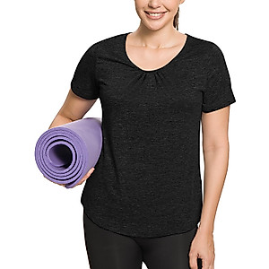 MISS FORTUNE Women's Workout Tops Short Sleeve Spring Shirts for Women Cute Casual Yoga Athletic & Work Loose Fit Summer Top D-black