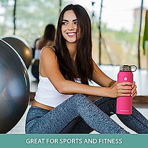 Swig Savvy Sports Water Bottle, Vacuum Insulated Stainless steel, Double Wall Wide Mouth Leakproof Lid - 18oz (Pink)
