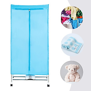 Portable Dryer 110V 1000W Electric Clothes Dryer Machine Fast Garment Dryer Heater 2-Tier Rolling Clothing Drying Rack with Wheels for Home Dorm Hotel Travel, Blue