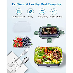 Dosevita Electric Lunch Box for Adults, 1.8 Large Heated Lunch Box, Faster Heating 3 in 1 Lunch Box Warmer Portable for Work/Car/Truck with Spoon & Fork, Carry Bag and 2 Cleaning Sponges
