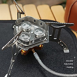 Joyeee Portable Gas Camping Stove, 20000 BTU of Power Mini Lightweight Folding Temperature Control 3-Burner Stove, Stable Support, Fishing Hiking Stove, Outdoor Cooking & Hiking Picnic BBQ Cooker