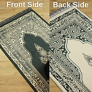 SAQENZA Muslim Prayer Rug - Prayer Mat with Travel Bag, Prayer Beads - Muslim Gifts - Ramadan Gifts for Men, Women and Kids - Islamic Gifts (Green-2)