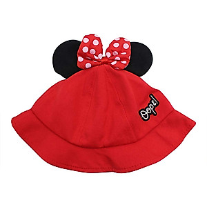 Wide Brim Sun Protection Hat Cute Mouse Ear Bucket Hat Camping Cap with Bow for Kids Toddler Red