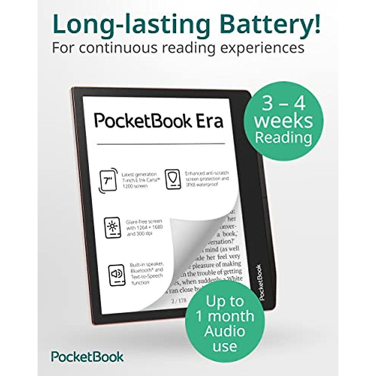 PocketBook Era E-Reader, Sunset Copper, 64GB | 7ʺ Glare-Free & Eye-Friendly Touch-Screen with E -Ink Technology | Waterproof | Text-to-Speech, Audio- & E-Book Reader | SMARTlight & Built-in Speaker
