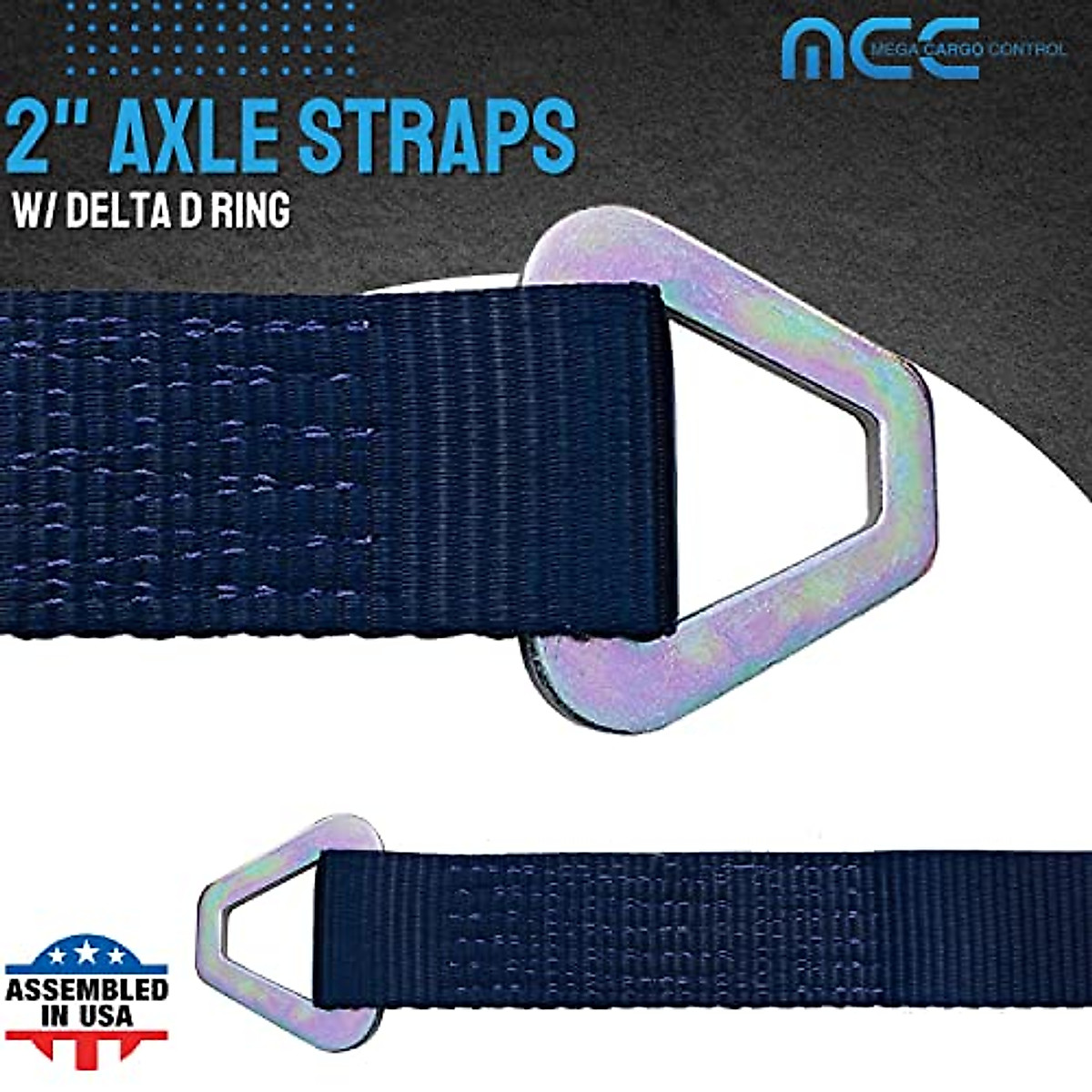 Mega Cargo Control 2 Pack Off-Road Axle Straps - 2" x 48" Black Motorcycle Tie Down Straps | Car Auto Hauler Tow Truck 4x4 ATV UTV - Assembled in USA
