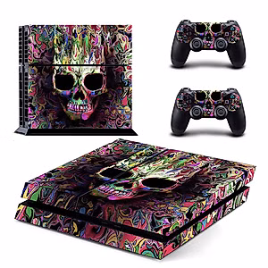 Wodoys Vinyl Stickers Skins Fit for PS4 Console and Controllers Suit Whole Body, Colorful Skull