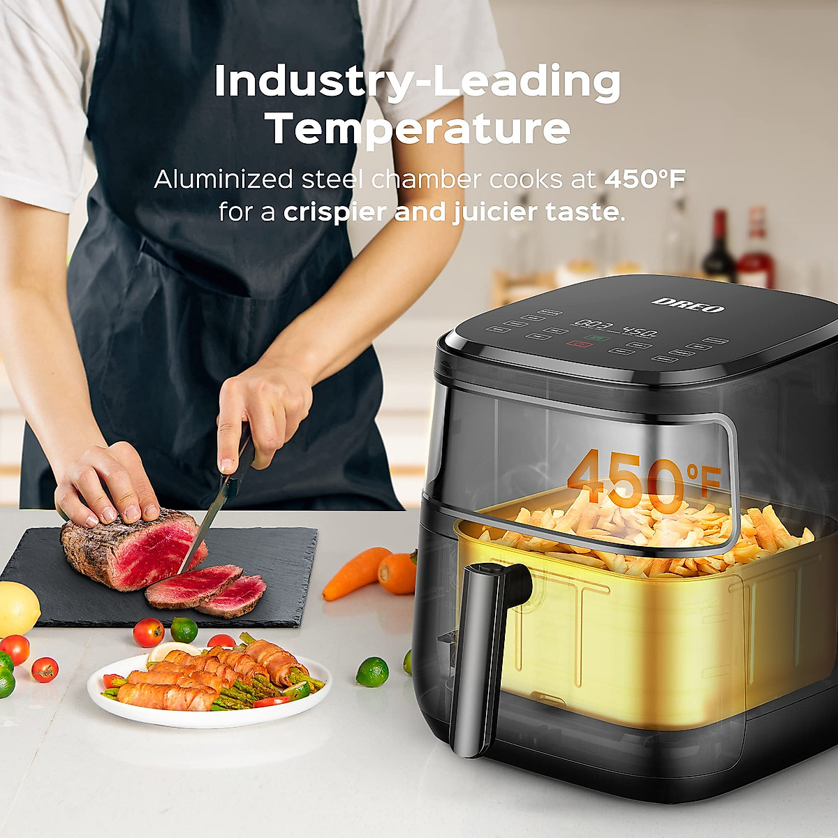 Dreo Air Fryer Pro Max, 11-in-1 Digital Air Fryer Oven Cooker with 100 Recipes, Visible Window, Supports Customerizable Cooking, 100℉ to 450℉, LED Touchscreen, Easy to Clean, Shake Reminder, 6.8QT