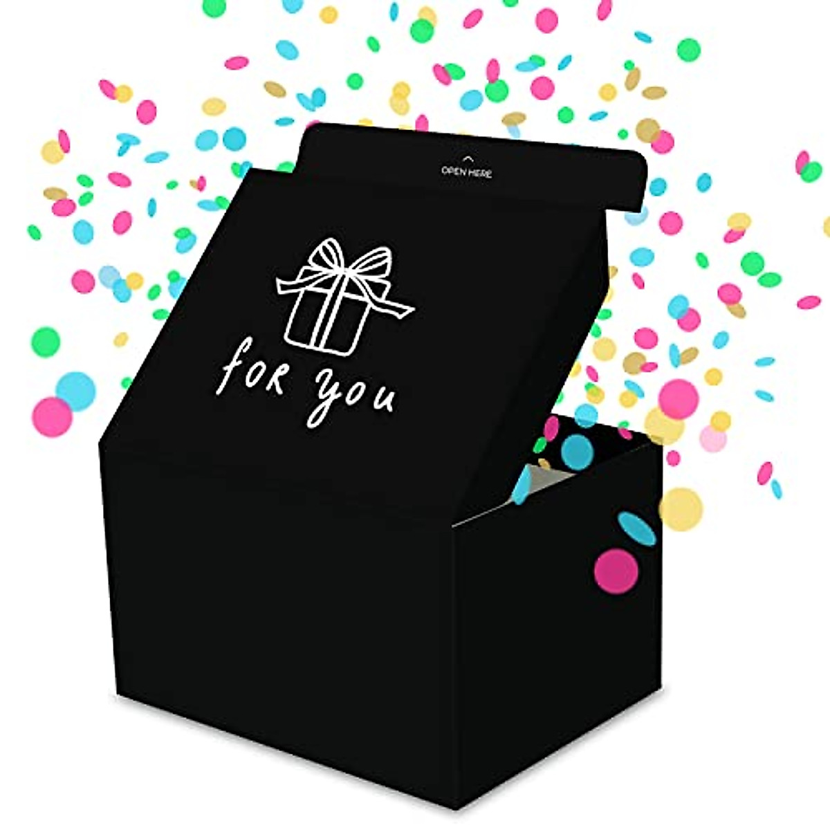 FETTIPOP Exploding Confetti Gift Box (Black - For You) DIY 7.1x5.5x4.3 inches, Surprise Confetti Pop up Gift Box Birthday, Party, Father’s and Mother’s Day, Graduations, Anniversaries, Holidays, Any Occasion
