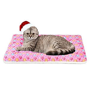 Mora Pets Cat Bed Dog Crate Pad Ultra Soft Pet Bed with Cute Star Print Washable Crate Mat for Small Dogs and Indoor Cats Reversible Fleece Dog Kennel Pad Cat Carrier Mat 14 x 17.5 inch Pink