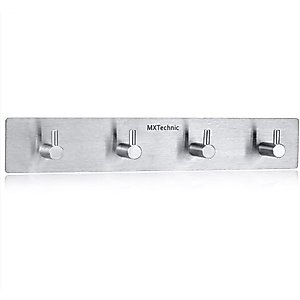 mxtechnic Wall Mounted Coat Hook Rail Self Adhesive Stainless Steel Hanging Hooks Rack Hallway Kitchen Storage Organizer