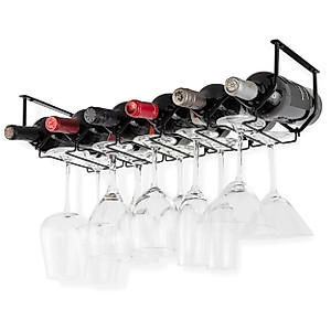 Wallniture Piccola Under Cabinet Wine Rack & Glasses Holder, Kitchen Organization with 6 Bottle Organizer Metal Black
