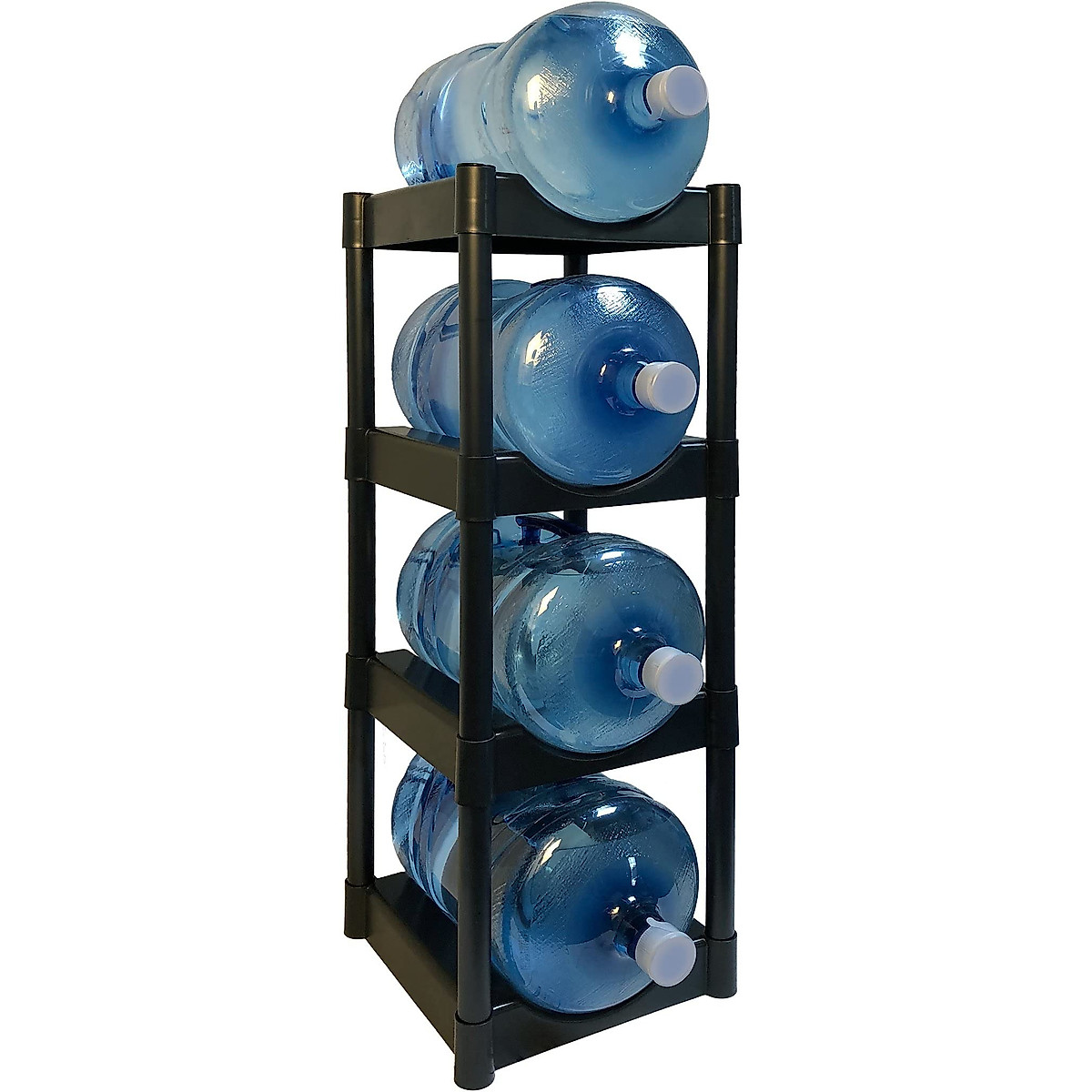 Bottle Buddy Water Racks - 3 and 5 Gallon Bottles - 4-Tray Jug Storage System - Free-Standing Organizer for Home, Office, Kitchen, Warehouse - Black