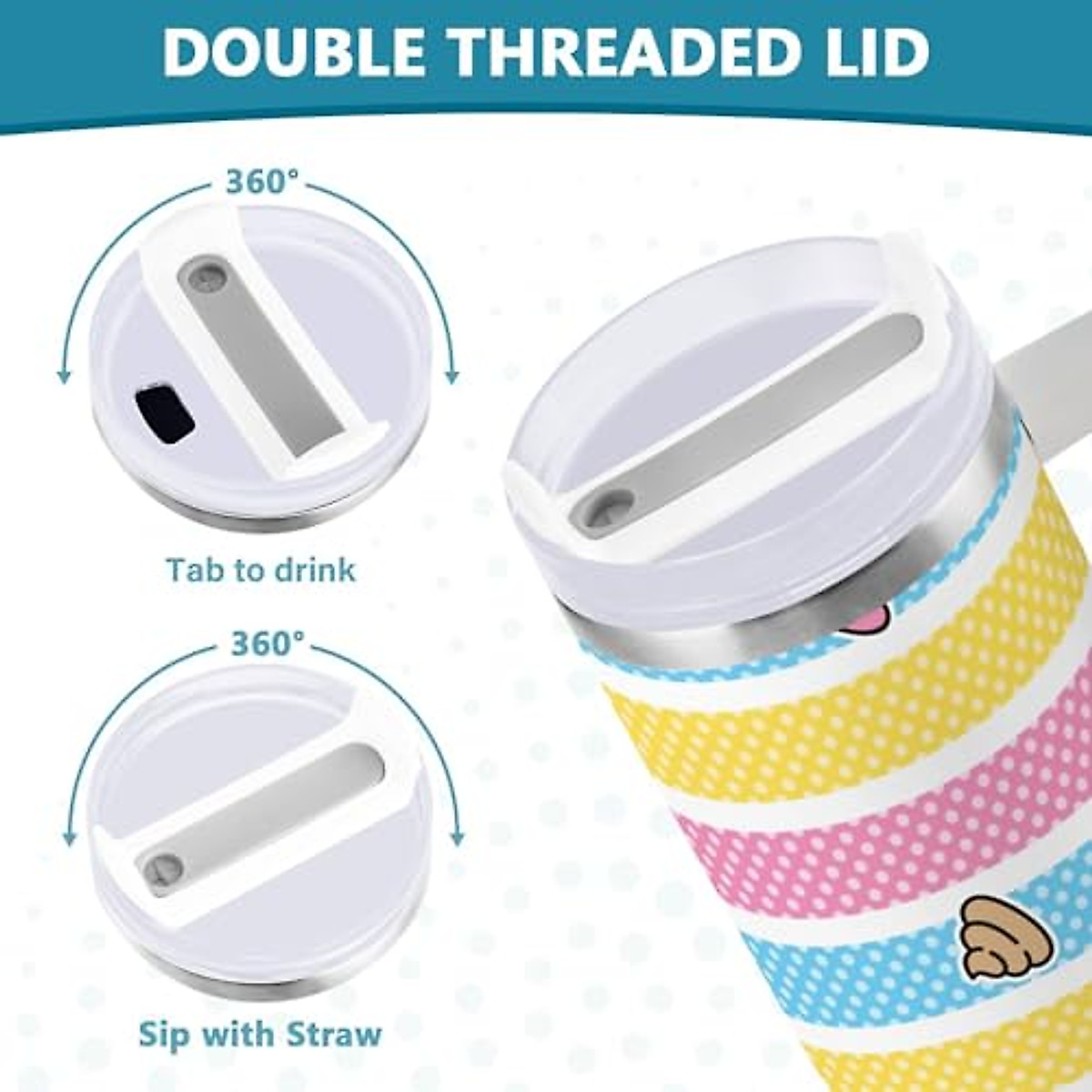 DIGTIA Stainless Steel Insulated Tumbler w/Handle & Straw, Poo Cartoon Double Wall Vacuum Travel Coffee Mug Cup w/Lid, Leak-Proof Sports Polka Dot Water Bottle,40oz