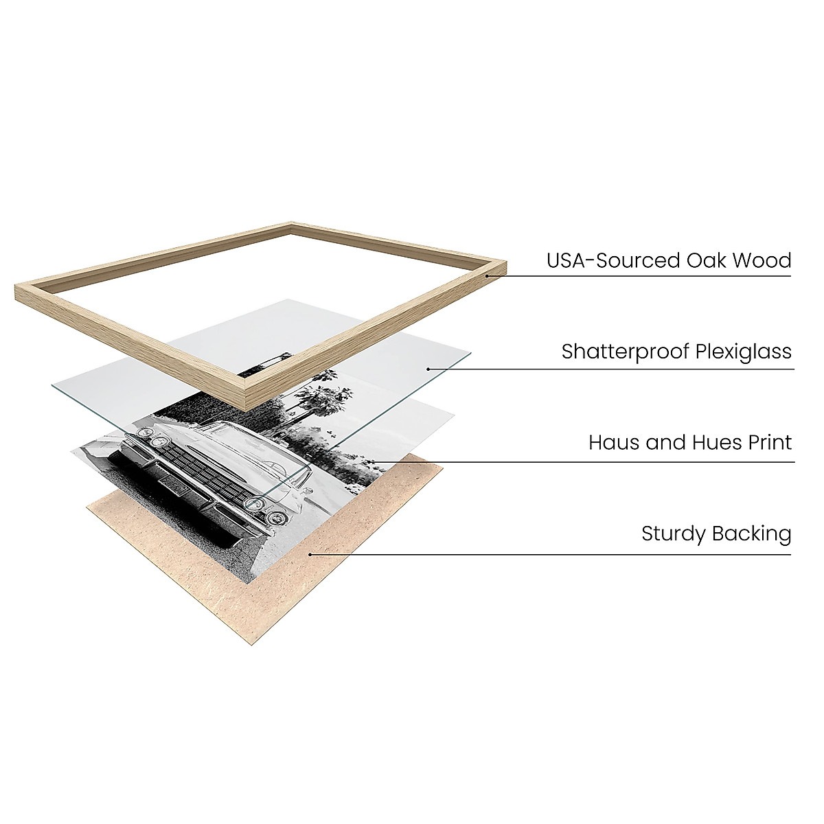 Haus and Hues Black and White Car Poster - Black and White pictures for Wall Decor Car Prints and Posters Wall Art, Car Pictures for Wall (Beige Framed, 12x16)