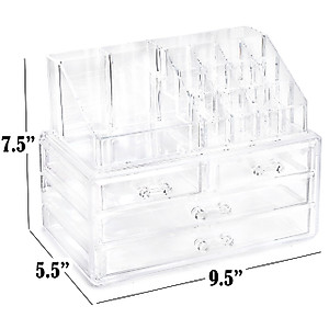 Clear Cosmetic Storage Organizer - Easily Organize Your Cosmetics, Jewelry and Hair Accessories. Looks Elegant Sitting on Your Vanity, Bathroom Counter or Dresser. Clear Design for Easy Visibility.