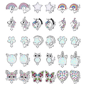 BESTEEL 15 Pairs Clip on Earrings Set for Women Men Non Pierced Ears Cute Assorted Animal Butterfly Flower Earrings Set for Mixed Color Painless Non-Piercing Earrings Pack, Metal, Cubic Zirconia