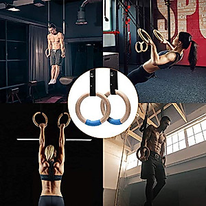 PACEARTH Gymnastics Rings Wooden Olympic Rings 1500/1000lbs with Adjustable Cam Buckle 14.76ft Long Straps with Scale Non-Slip Gym Rings for Home Gym Full Body Workout