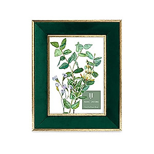 Isaac Jacobs 5x7 Green Velvet Picture Frame with Metallic Gold Double Border, Photo Frame, Horizontal & Vertical, Made for Tabletop & Wall Display, for Home and Office (5x7, Green with Gold)