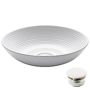 KRAUS Viva™ Round White Porcelain Ceramic Vessel Bathroom Sink with Pop-Up Drain, 16 1/2 in. D x 4 3/8 in. H, KCV-203GWH