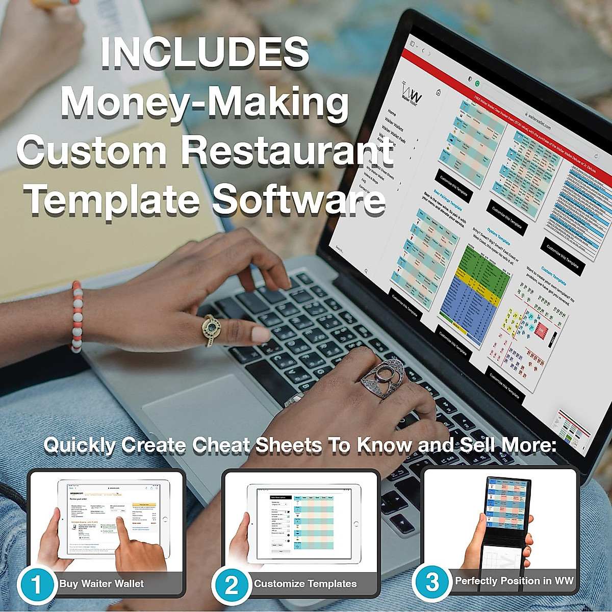 Waiter Wallet Deluxe (Black) Server Book Organizer with Clear Pocket Insert for Waiters and Waitresses | Includes Restaurant Guest Order Pad | Medium Size fits Apron Pockets | 4.75" x 6.75"