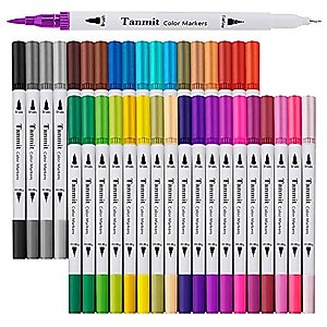 Dual Brush Marker Pens for Coloring Books, Tanmit Fine Tip Coloring Marker & Brush Pen Set for Journaling Note Taking Writing Planning Art Project
