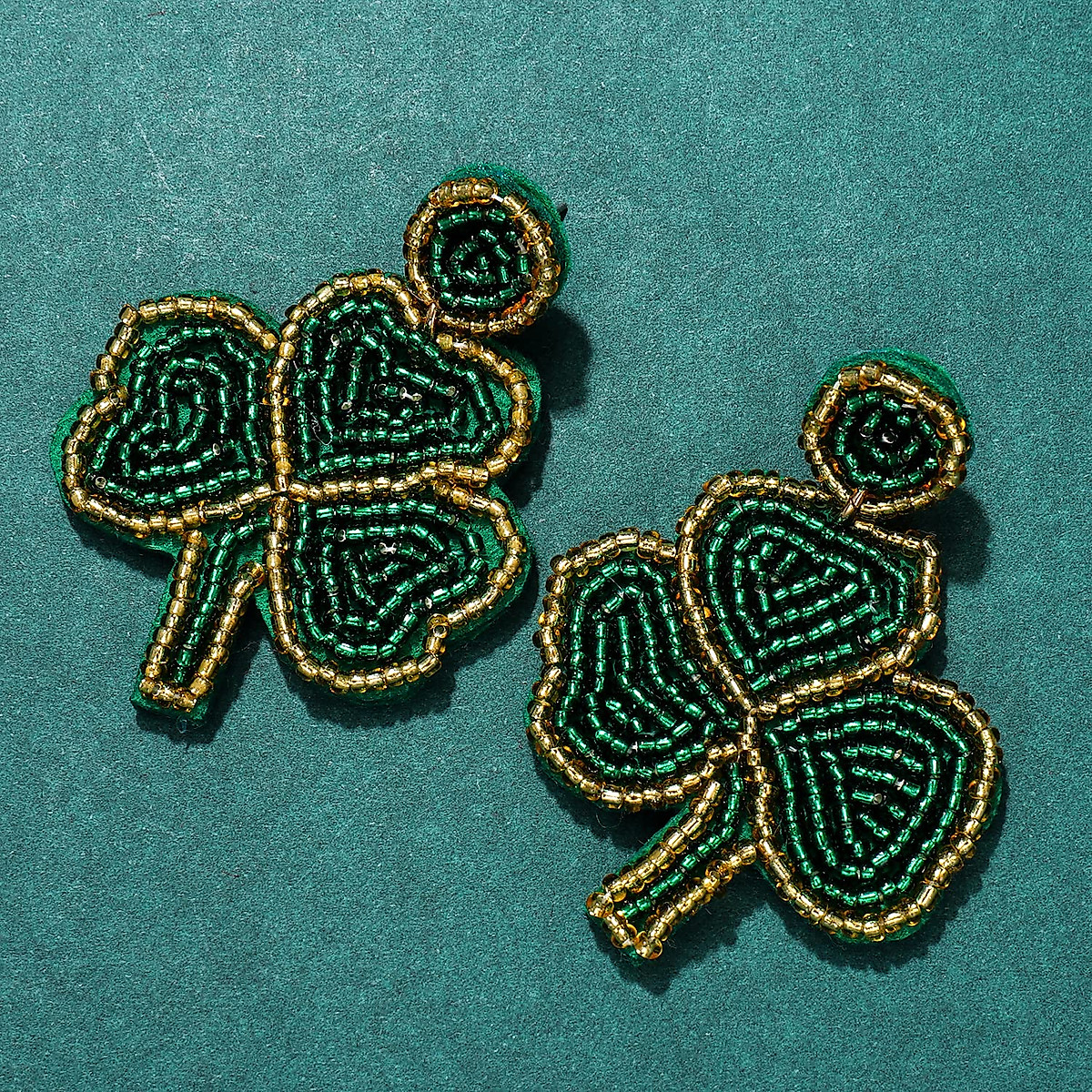 St Patricks Day Earrings Dangling Beaded Green Shamrock Earrings Handmade Lucky Clover Beer Glass Leprechaun Teardrop Drop Dangle Earrings Funny Irish Holiday Jewelry Gift for Women