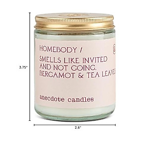 Anecdote Candles ‘Homebody' Coconut Soy Wax Candle Jar | Premium Hand Poured & Long Burning | Bergamot & Tea Leaves Scent | Phthalate-Free | for Home, Office, Gift - 7.8 Oz