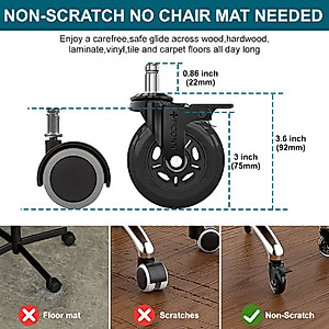 TICONN Office Chair Caster Wheels Set of with Brake 5 for Tile, Hardwood Floors and Carpets, Universal Fit for Most Chairs (Black with Brake)