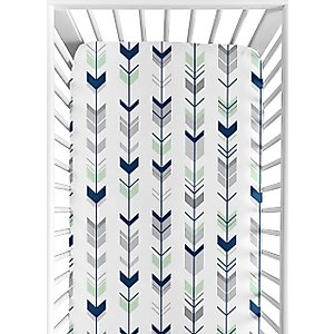 Fitted Crib Sheet for Navy Blue, Mint and Grey Woodsy Boys Baby/Toddler Bedding Set Collection - Arrow Print