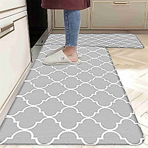 2 PCS Kitchen Mats Cushioned - Kitchen Rugs Comfort Standing Desk Mat & Rugs - Heavy Duty PVC Ergonomic Rug for Kitchen, Floor Home, Office - Gray