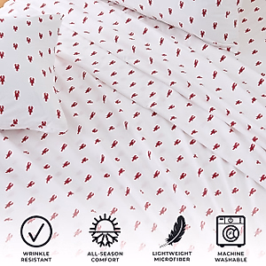 Great Bay Home 4-Piece King Coastal Microfiber Sheet Set | Nautical-Printed, Ultra-Soft Sheets | Wrinkle & Fade Resistant Beach-Themed Prints & Patterns Bedding Sheets & Pillowcases. (King, Lobster)