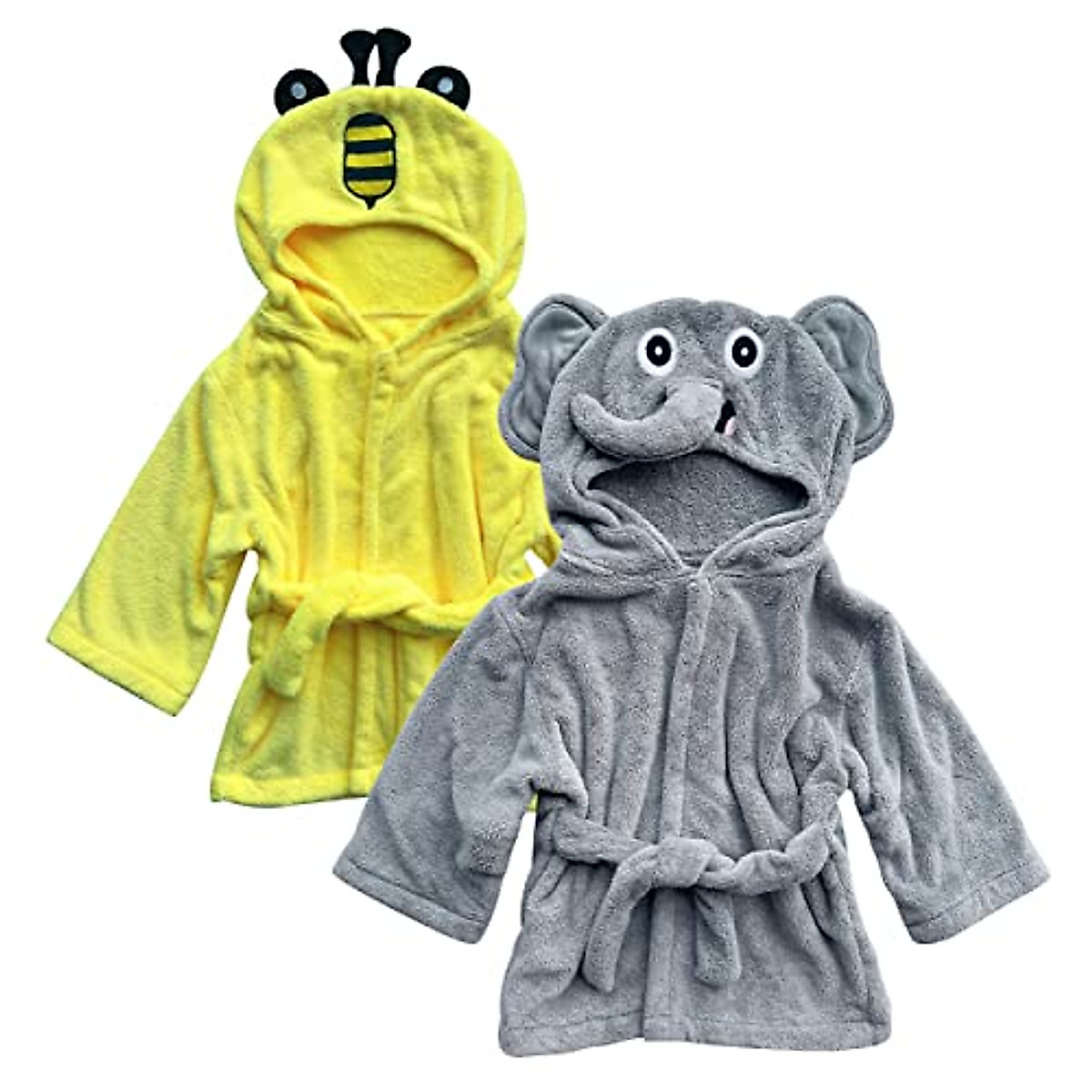 Sunny zzzZZ 2 Pack Unisex Baby Plush Animal Face Robe for 0-9 Months - Neutral Design Softest Newborn Clothes for Boys and Girls - Baby Essentials Registry Search Gifts - Cute Bee and Happy Elephant