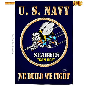Breeze Decor Sea Bees House Flag Armed Forces Navy USN Seabee United State American Military Veteran Retire Official Decoration Banner Small Garden Yard Gift Double-Sided, 28" x 40", Made in USA