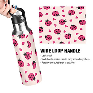 KEEPREAL Cute Ladybug Water Bottle with Straw, 22 OZ Sports Water Bottle BPA Free Stainless Steel Water Jugs for Gym, Travel, Working, Outdoor