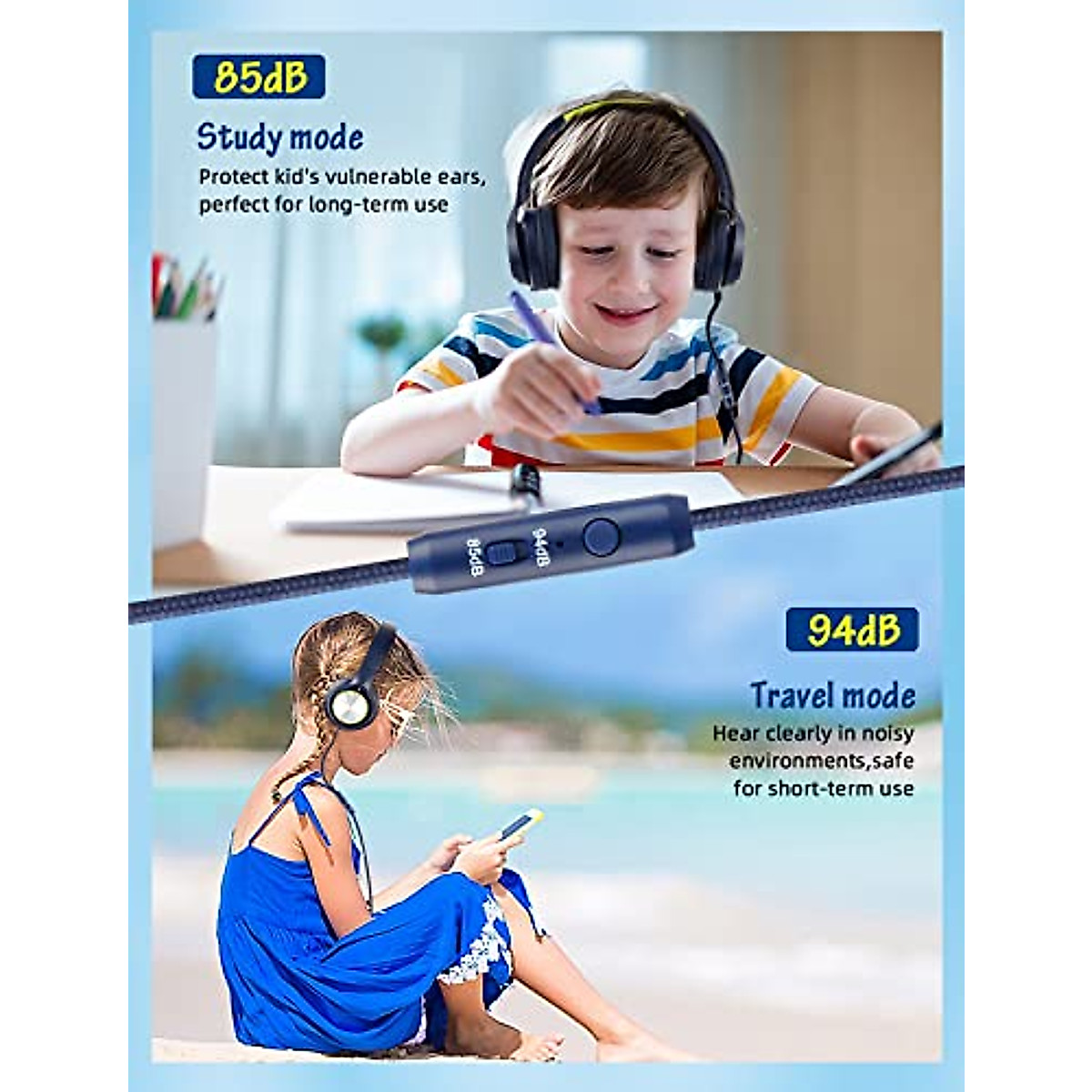Voopwink Kids Headphones with Microphone, Wired Over Ear Headsets with Limited Volume 85dB/ 94dB for Boys Girls Teens Children Online School/Travel/iPad/Tablet/Cellphone