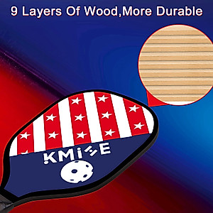 Kmise Pickleball Paddles, Pickleball Paddles Set of 4, 6 Indoor Outdoor Balls and Bag, 9-ply Premium Wood Pickleball Racquet with Ergonomic Cushion Grip Wooden Pickleball Paddles Gifts for Men Women