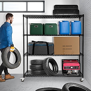 Rengue Wire Shelving with Wheels, 60"x 24"x72" Metal Storage Shelves, 4-Tier Heavy Duty Garage Storage Shelves, Chrome 2400LBS Capacity Wire Shelf Rack for Restaurant, Garage, Pantry, Kitchen