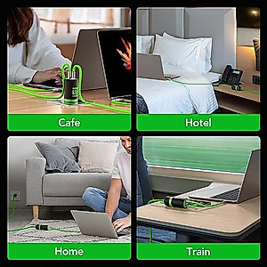 MFish 65W GaN Fast Wall Charger Block with 2 USB-C & 1 USB-A Ports, 5ft Nylon Extension Adapter – High-Speed Charging for iPhone, iPad, MacBook, Samsung Galaxy, and More Devices (Green)