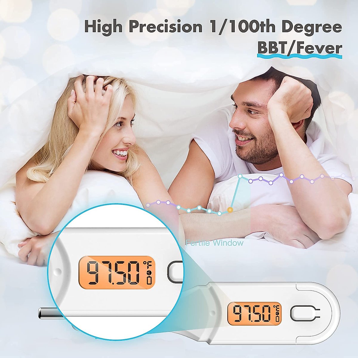 Femometer Basal Body Thermometer, Basal Thermometer for Ovulation, BBT for Fertility Tracking, Soft Backlight and Memory Recall, FM-VC-301(White)