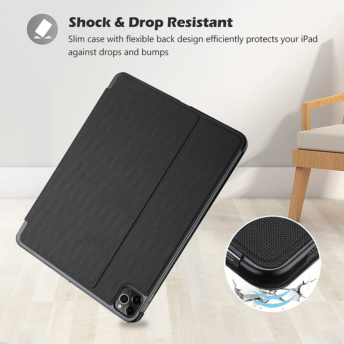 ProCase iPad Pro 12.9 Inch Case 2022 2021 2020 2018 with Pencil Holder, Folio Stand Smart Cover for iPad Pro 12.9 6th Gen 2022/5th Gen 2021/ 4th Gen 2020/ iPad Pro 12.9" 3rd Gen 2018 -Black