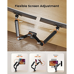 ErGear Dual Monitor Stand up to 32 inches Screen, Load-Bearing Max 22 lbs Each Arm, Adjustable Dual Monitor Mount, Sturdy Steel vesa Monitor Mount with Stable VESA 75x75 100x100mm