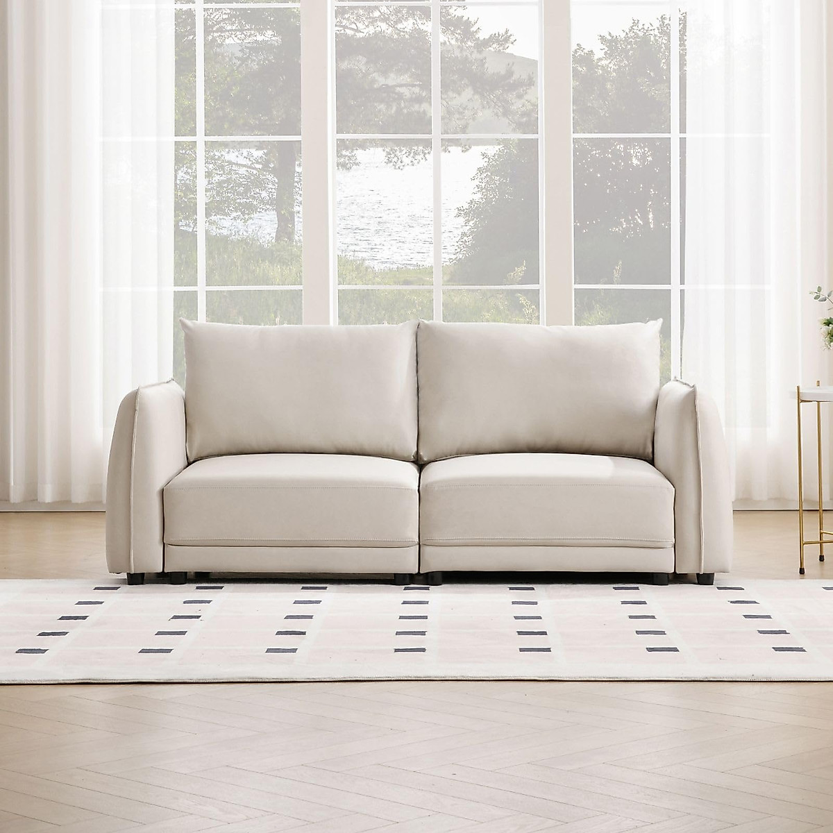 DAYALANE Middle Module for Modular Sectional Sofa, Upholstered Single Couch PU Leather Armchair, Comfy Couch Seat for Living Room, Studio, Office, Apartment, Off White