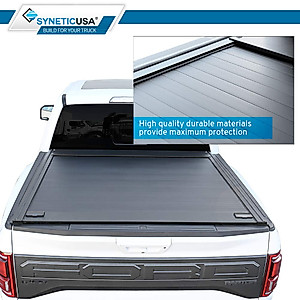 Syneticusa Retractable Hard Tonneau Cover Fits 2004-2024 Ford F-150 (incl. Raptor/Lightning) 5’6” (67”) Truck Bed Matte Black Aluminum Waterproof