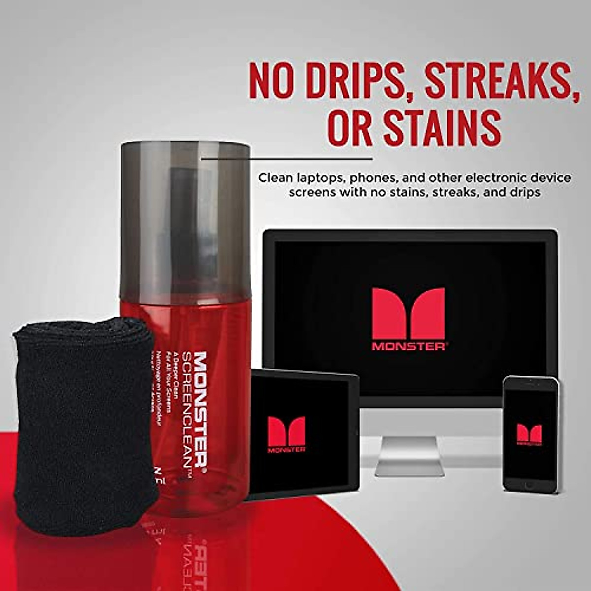 Monster 6.7 oz. Spray Screen Cleaner Kit with Microfiber Cloth for Electronic Devices – Ideal for LED, LCD, OLED, Smart TV, Computer Monitors, Laptops, iPad, and iPhone Screens