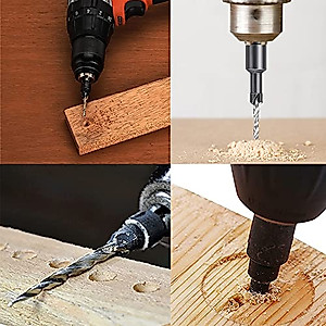 Yakamoz 5Pcs Taper Drill Countersink Set 1/4" Hex Shank Countersinks with Tapered Point Pilot Drill Bits for Woodworking